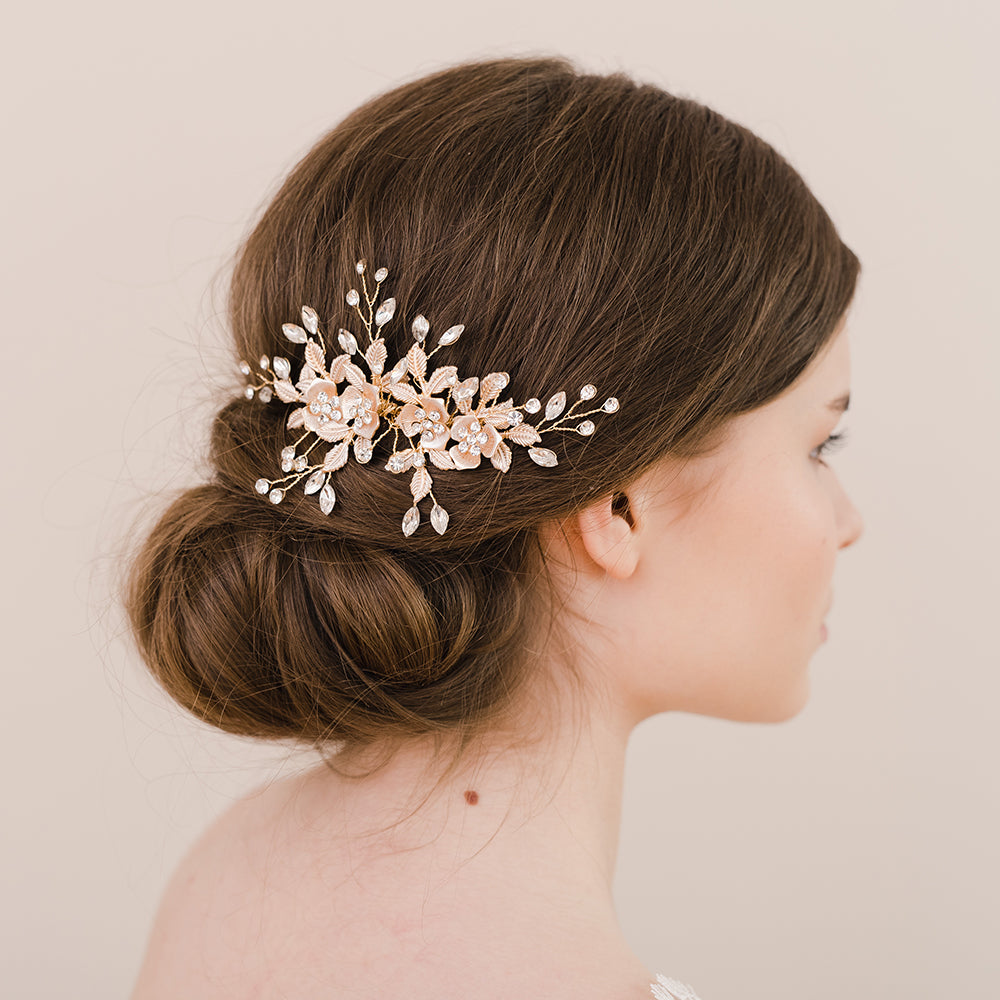 Silver painted floral gold bridal hair comb Blair Liberty in Love