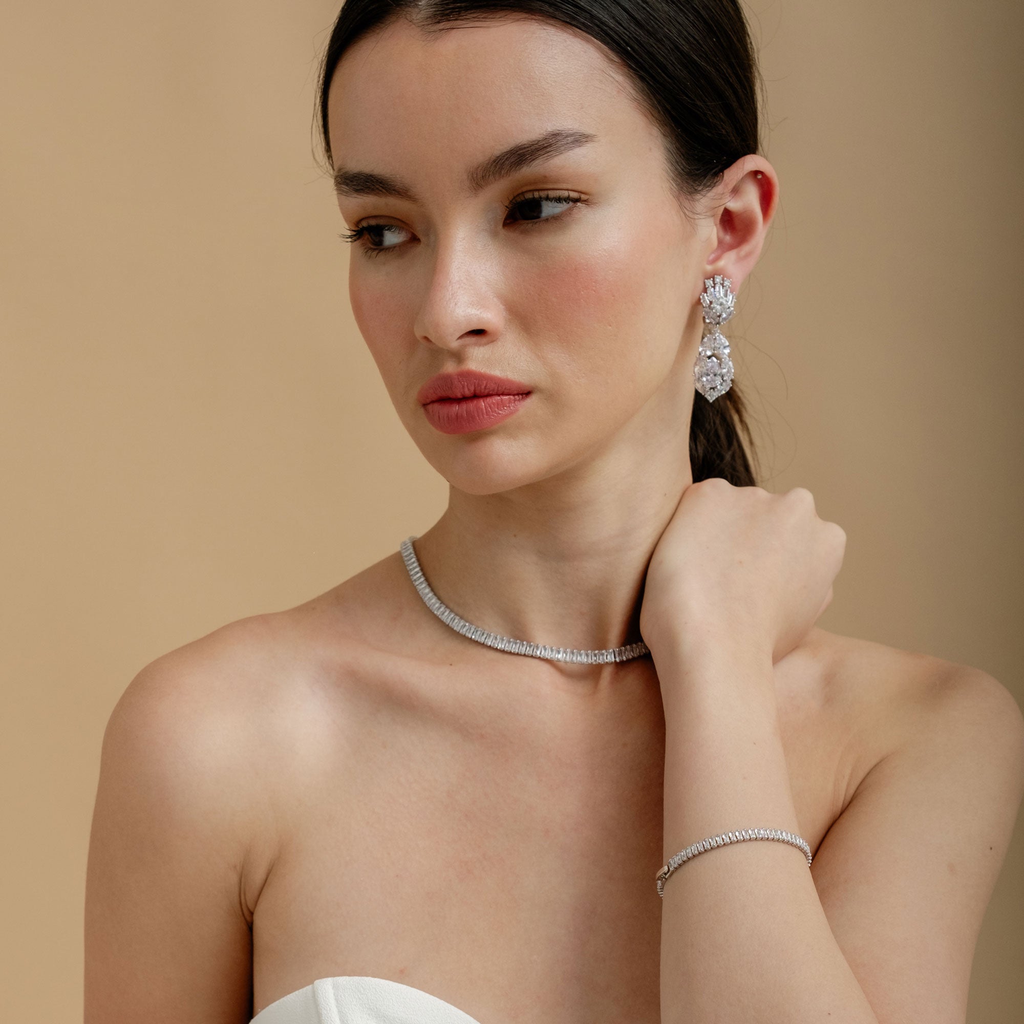 Agathe crystal baguette tennis necklace | Aria – Liberty in Love