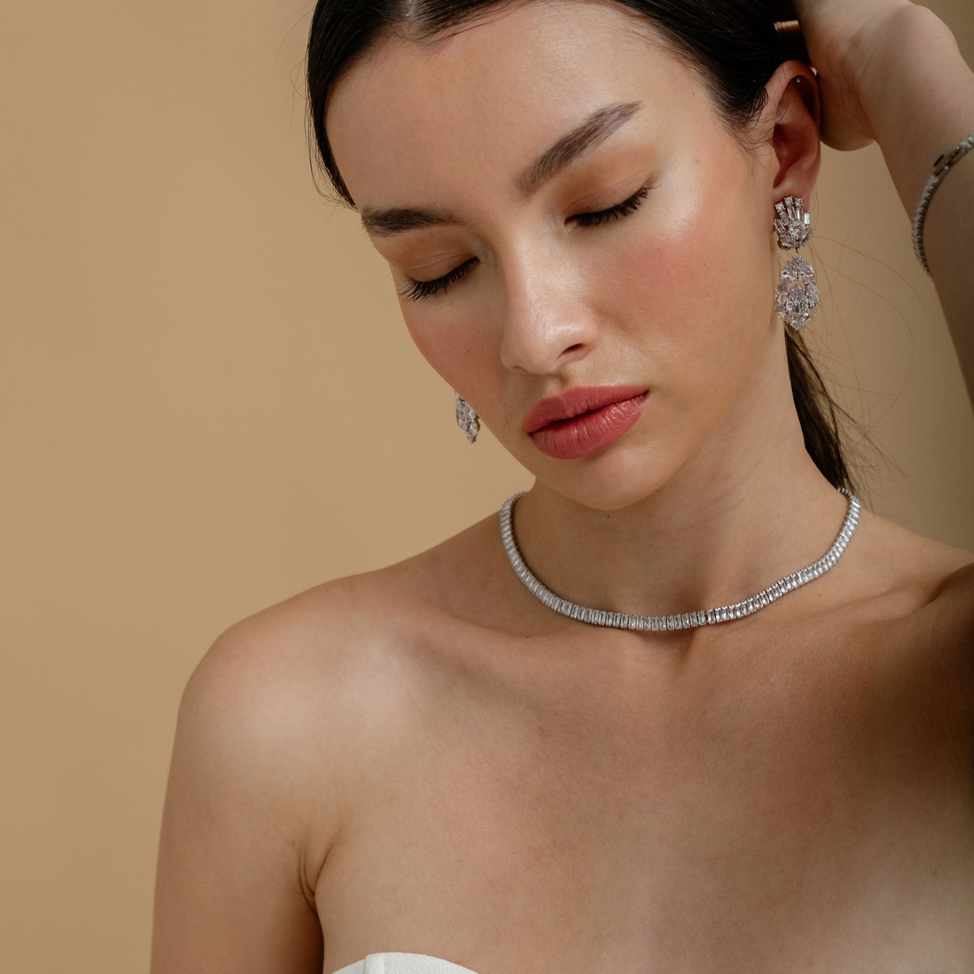 Agathe crystal baguette tennis necklace | Aria – Liberty in Love