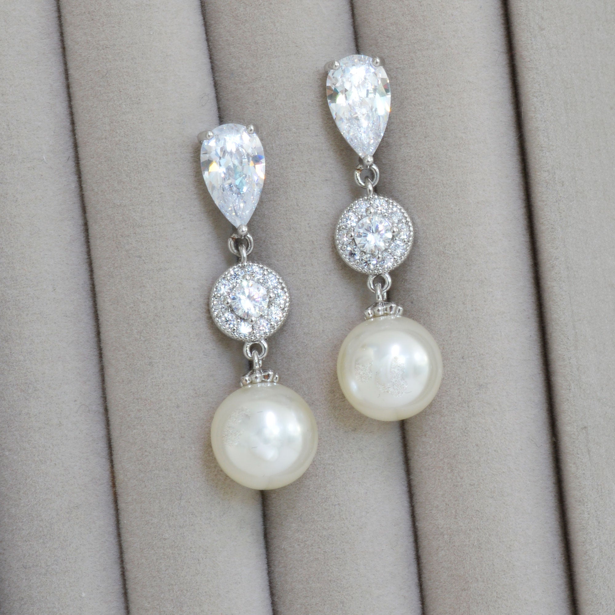 Crystal halo and pearl drop earrings | Avery – Liberty in Love