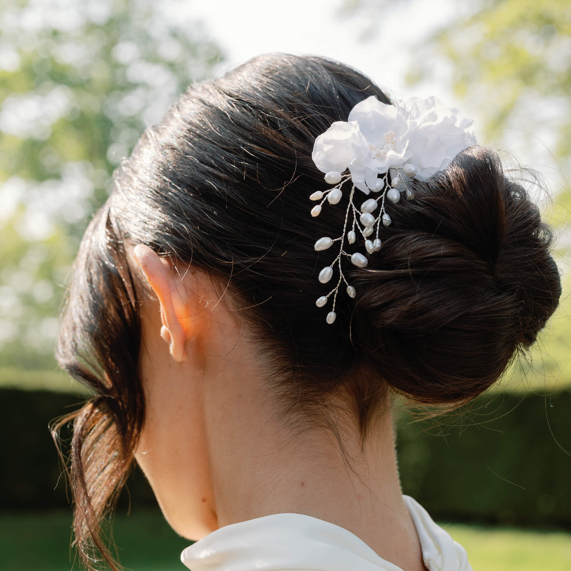 Camaria fabric flower and freshwater pearl sprig hair clip | Aria ...