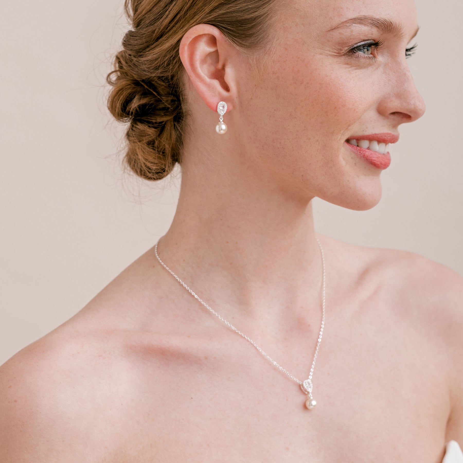 Coco pearl drop earrings and necklace set (silver) | Liberty in Love