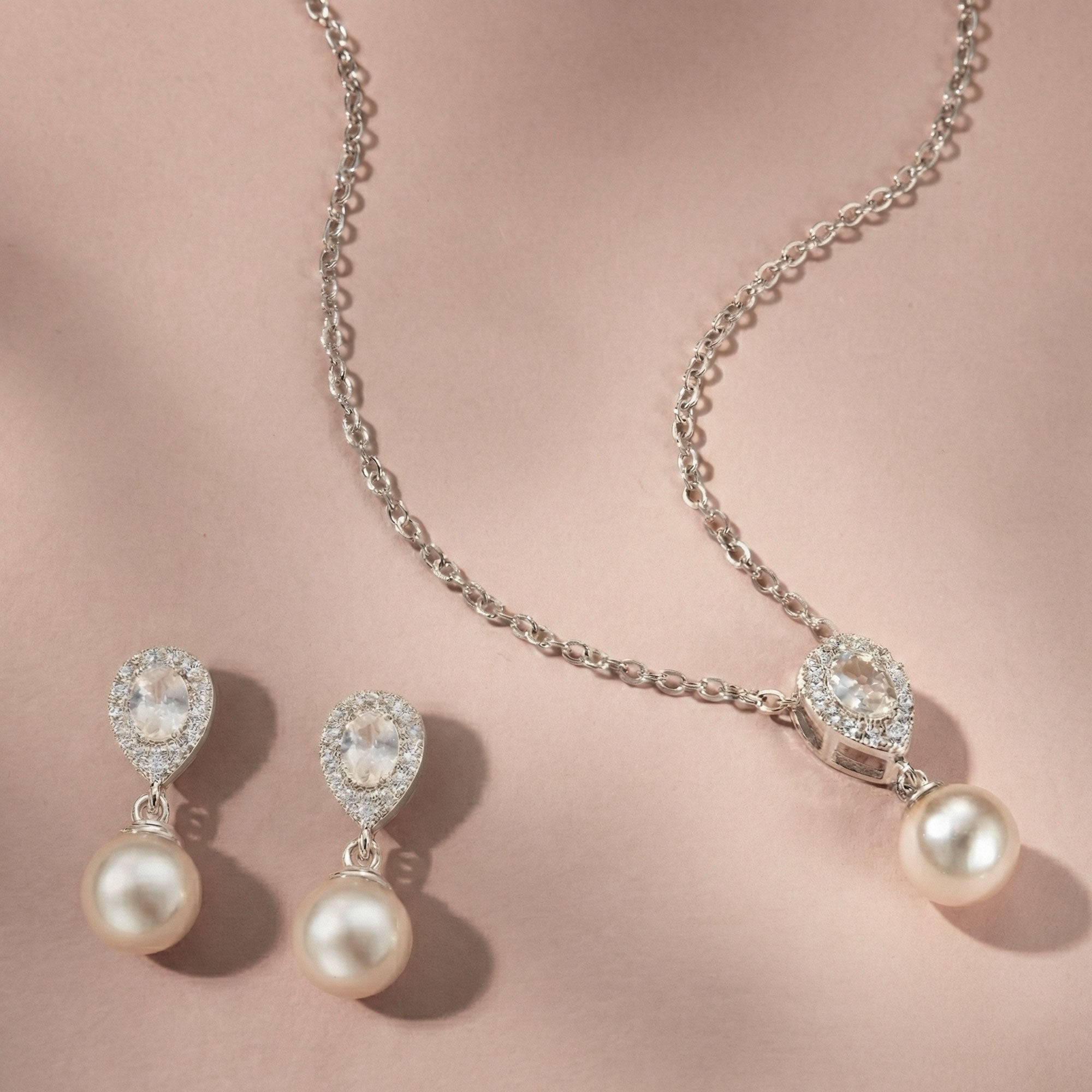 Coco pearl drop earrings and necklace set (silver) | Liberty in Love