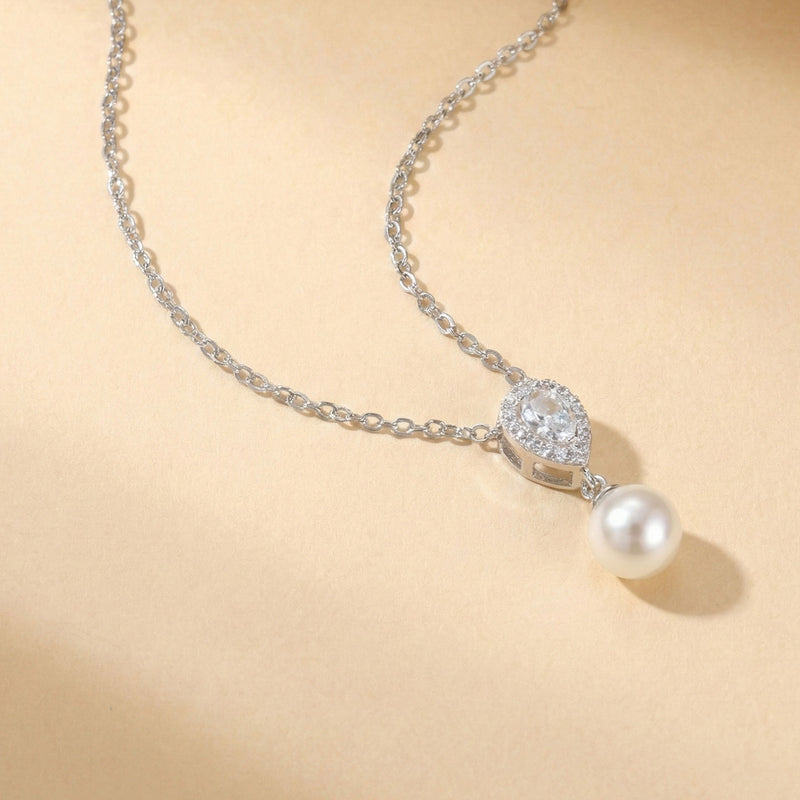 Coco pearl drop earrings and necklace set (silver) | Liberty in Love