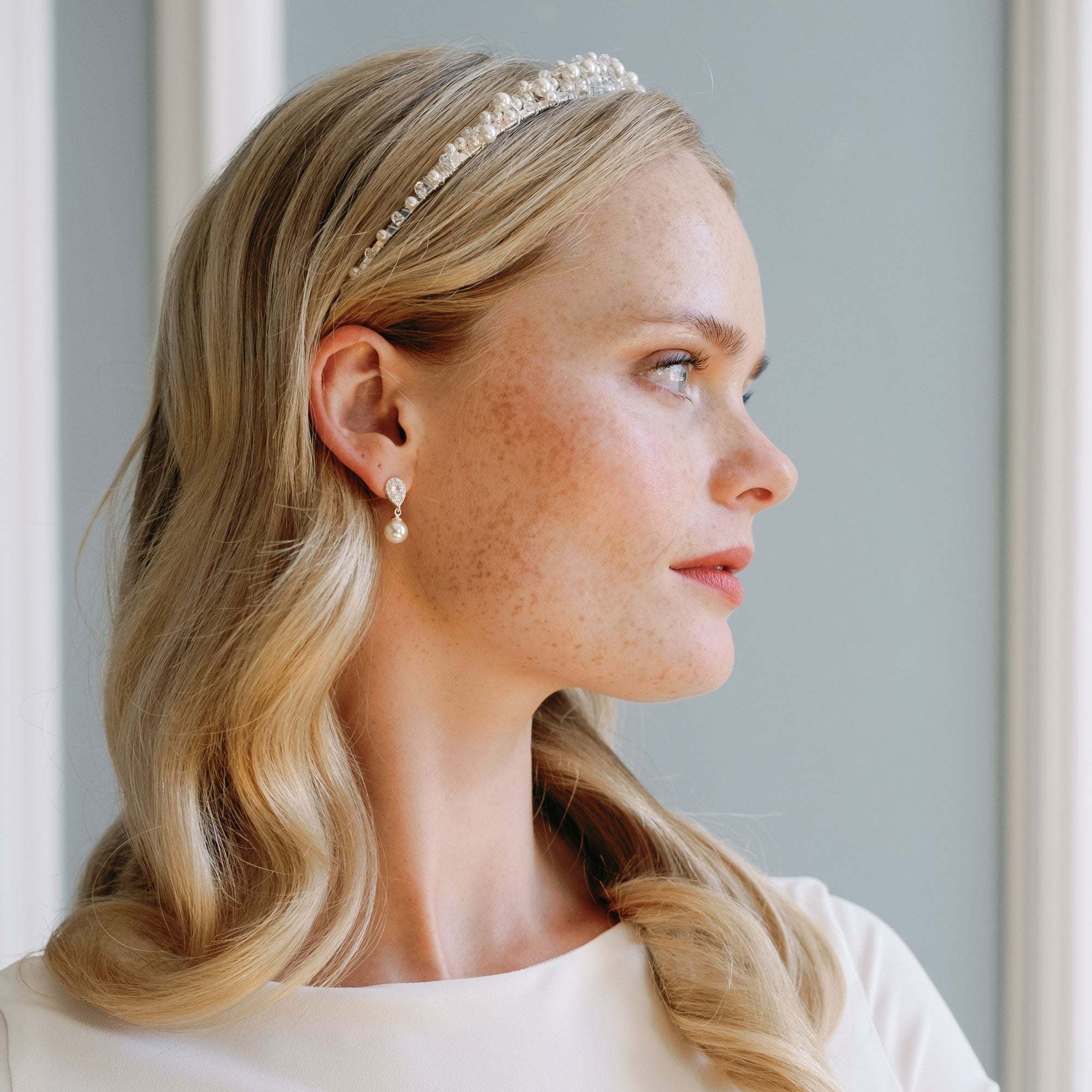 Grace crystal and pearl low band tiara | Arianna Bespoke – Liberty in Love