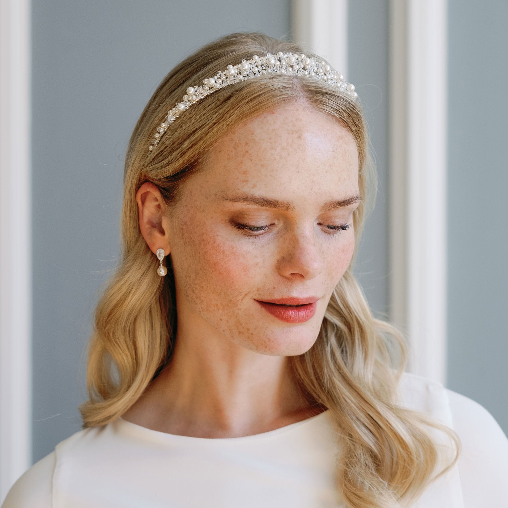Grace crystal and pearl low band tiara | Arianna Bespoke – Liberty in Love