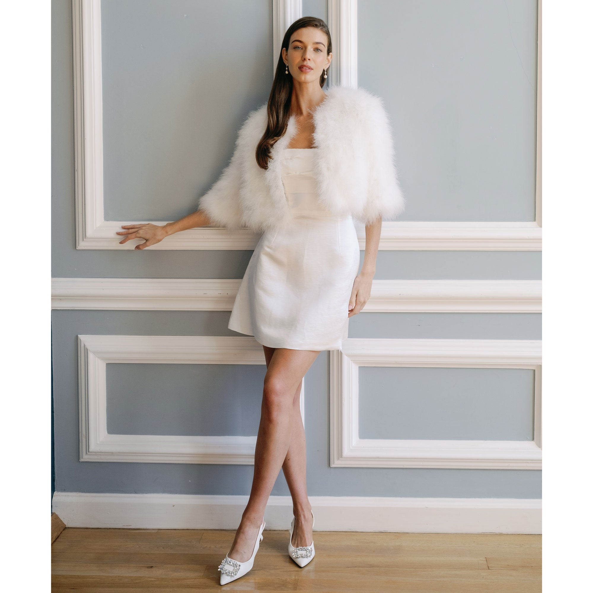 Ivory Cropped Feather Bridal Jacket | Liberty in Love