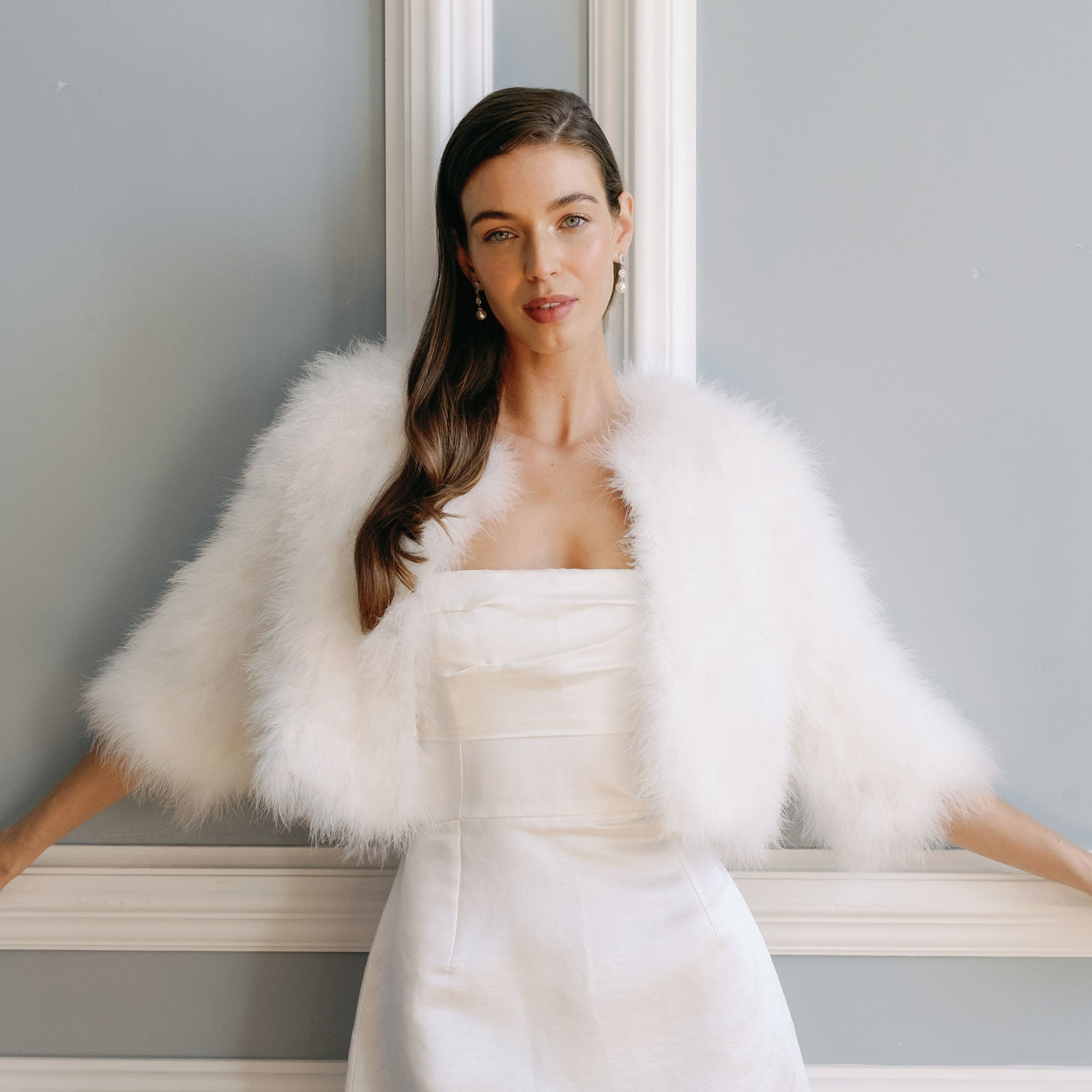 Ivory Cropped Feather Bridal Jacket | Liberty in Love