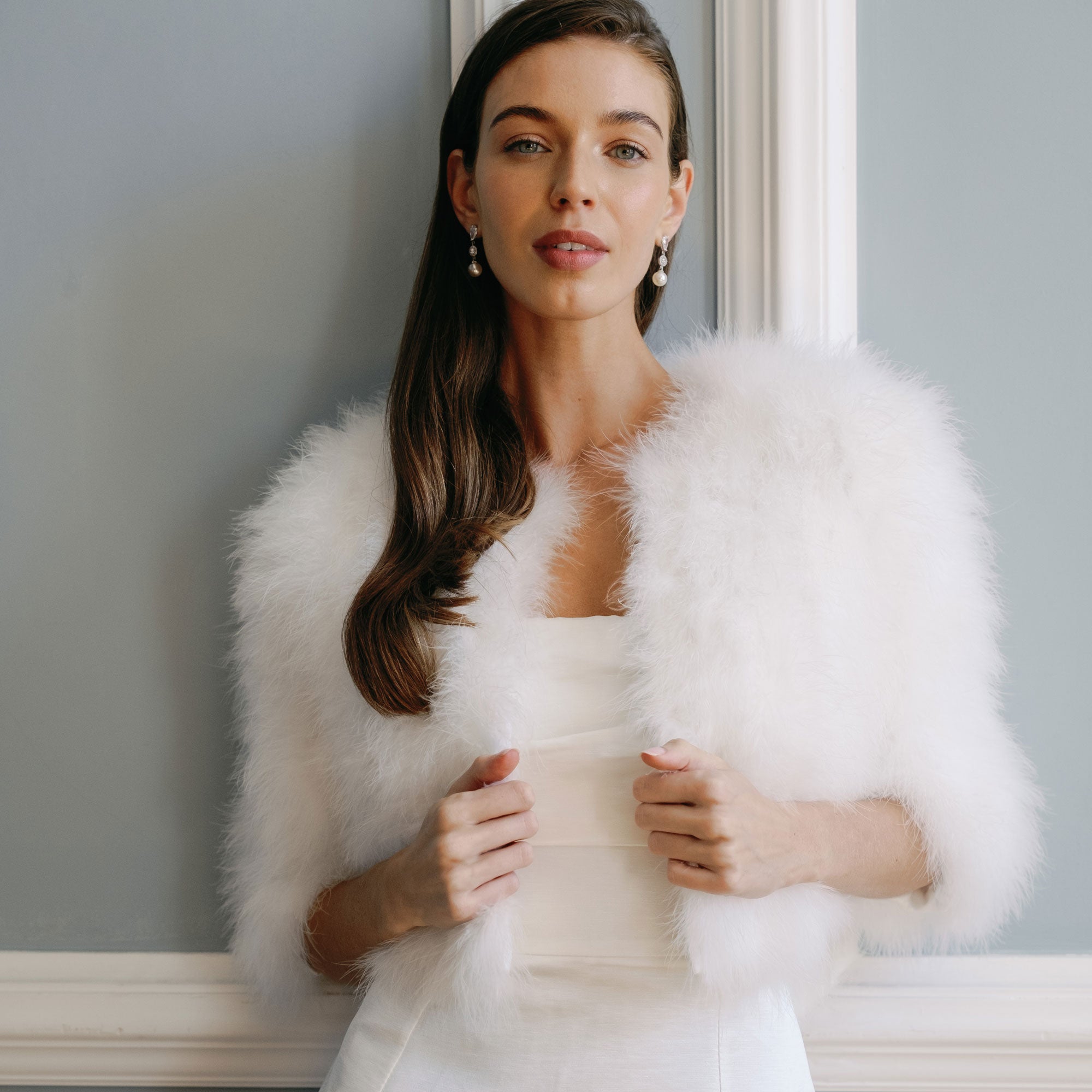 Ivory Cropped Feather Bridal Jacket | Liberty in Love