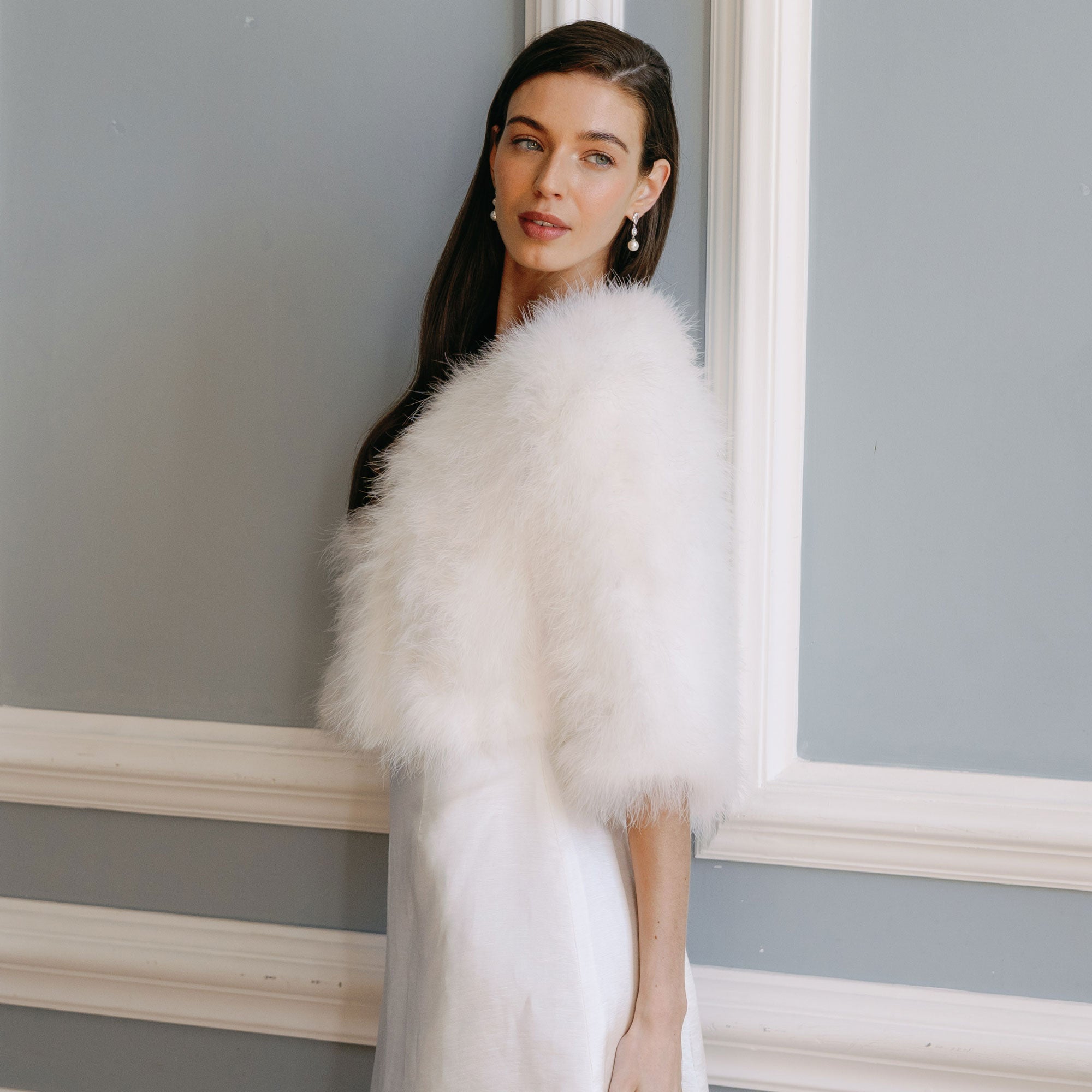 Ivory Cropped Feather Bridal Jacket | Liberty in Love