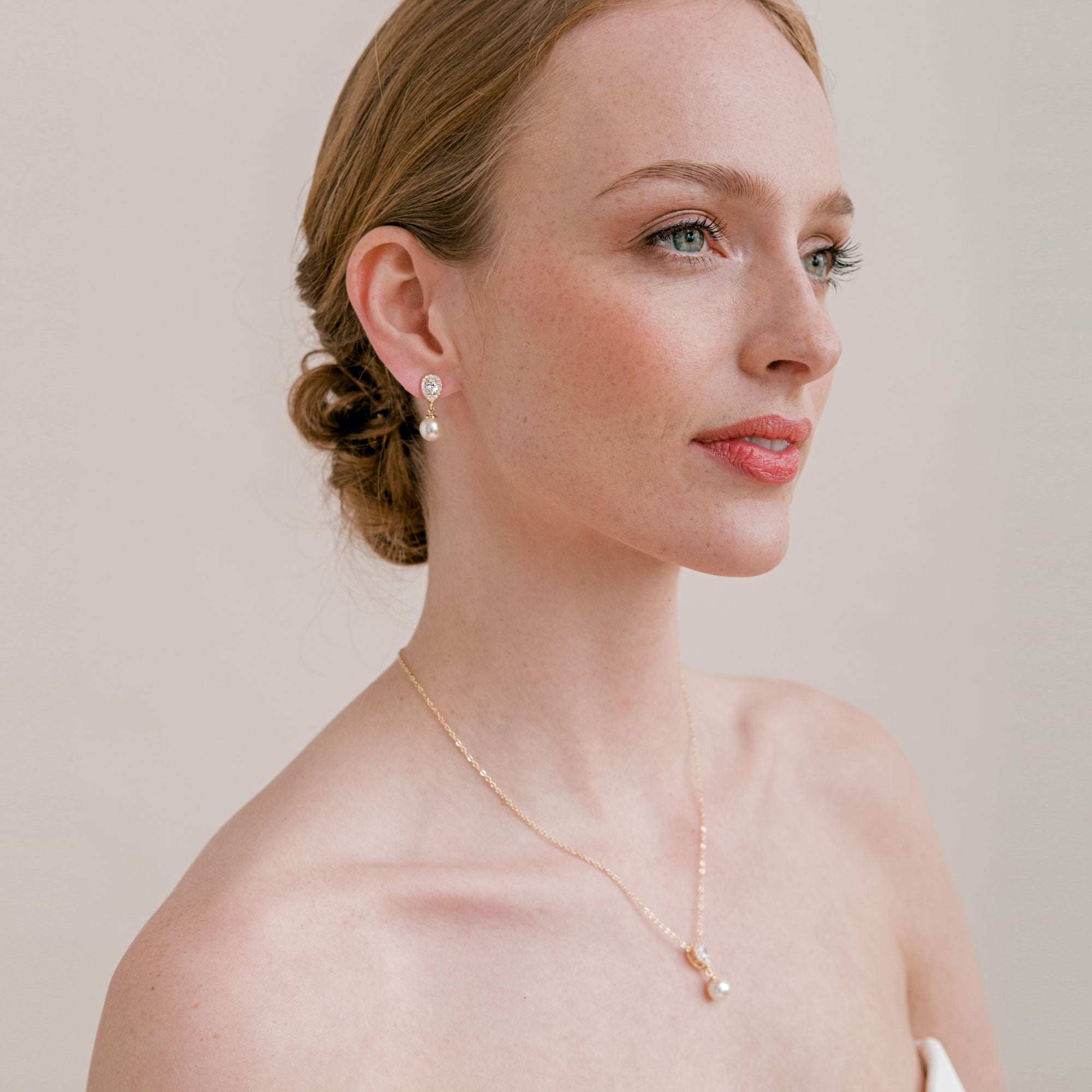 Coco pearl drop earrings and necklace set (gold) | Liberty in Love