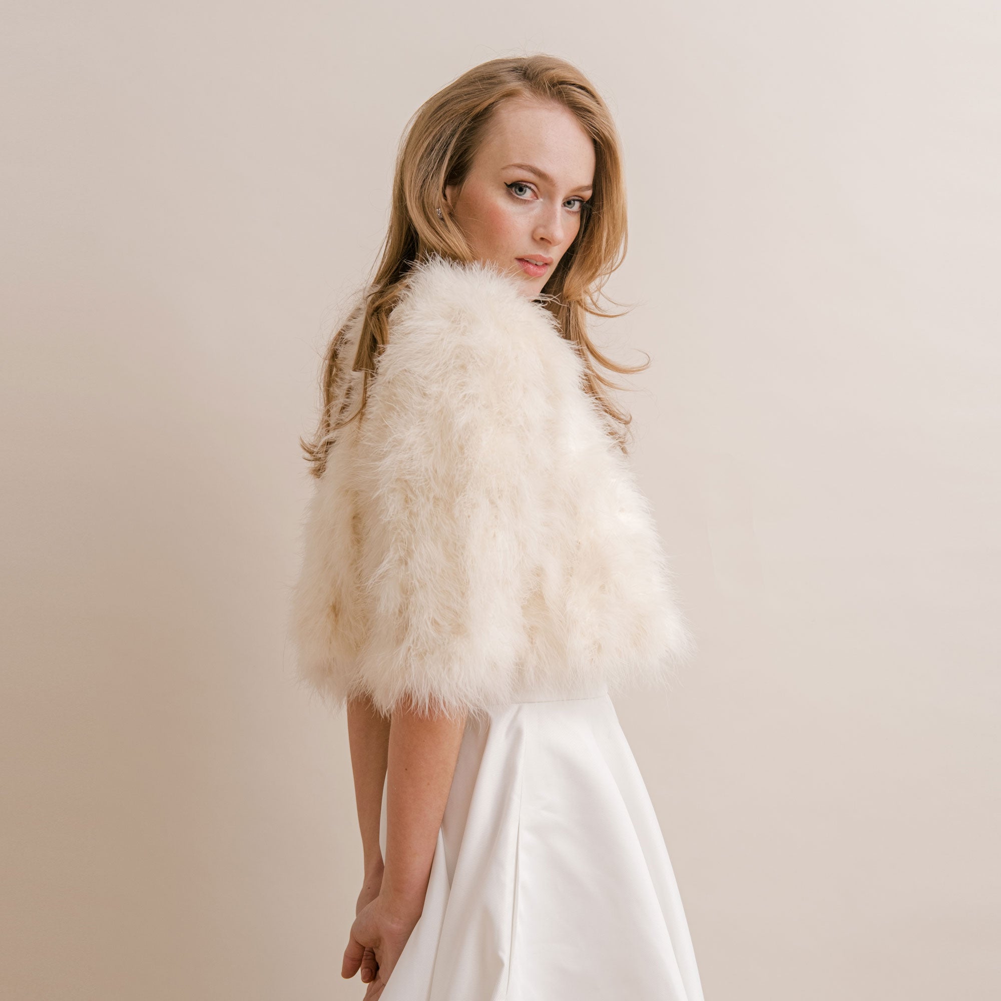 Cream Cropped Feather Bridal Jacket | Liberty In Love – Liberty in Love