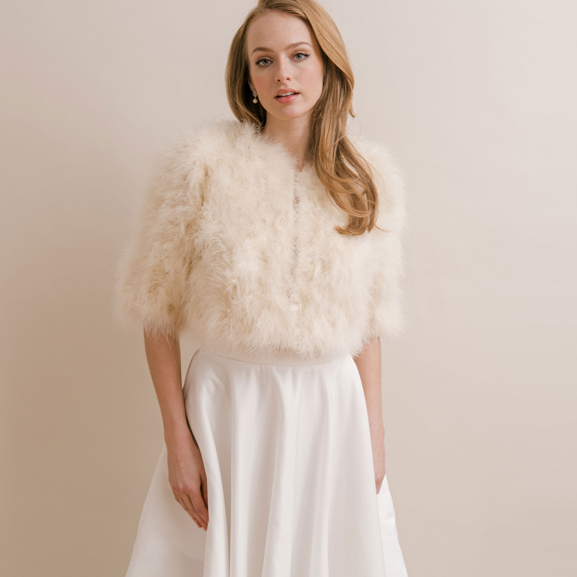 Cream Cropped Feather Bridal Jacket | Liberty In Love – Liberty in Love