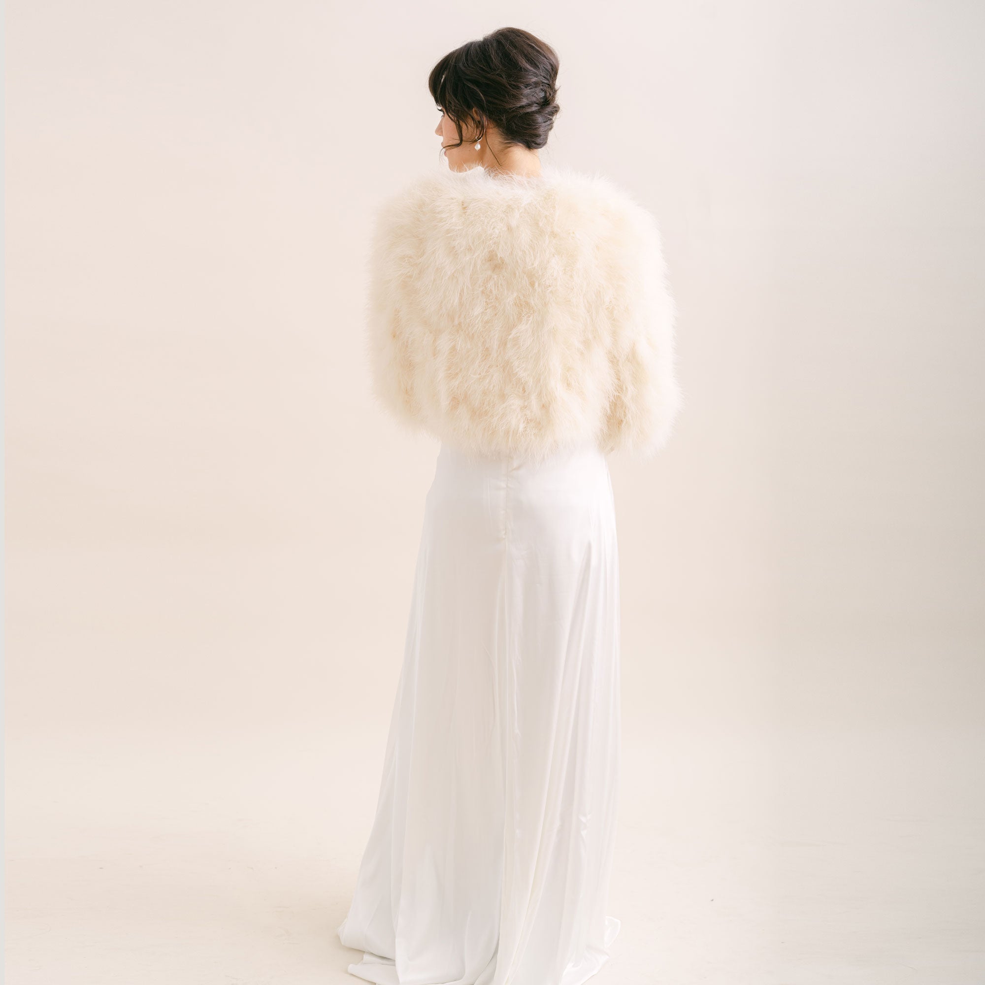 Cream Cropped Feather Bridal Jacket | Liberty In Love – Liberty in Love