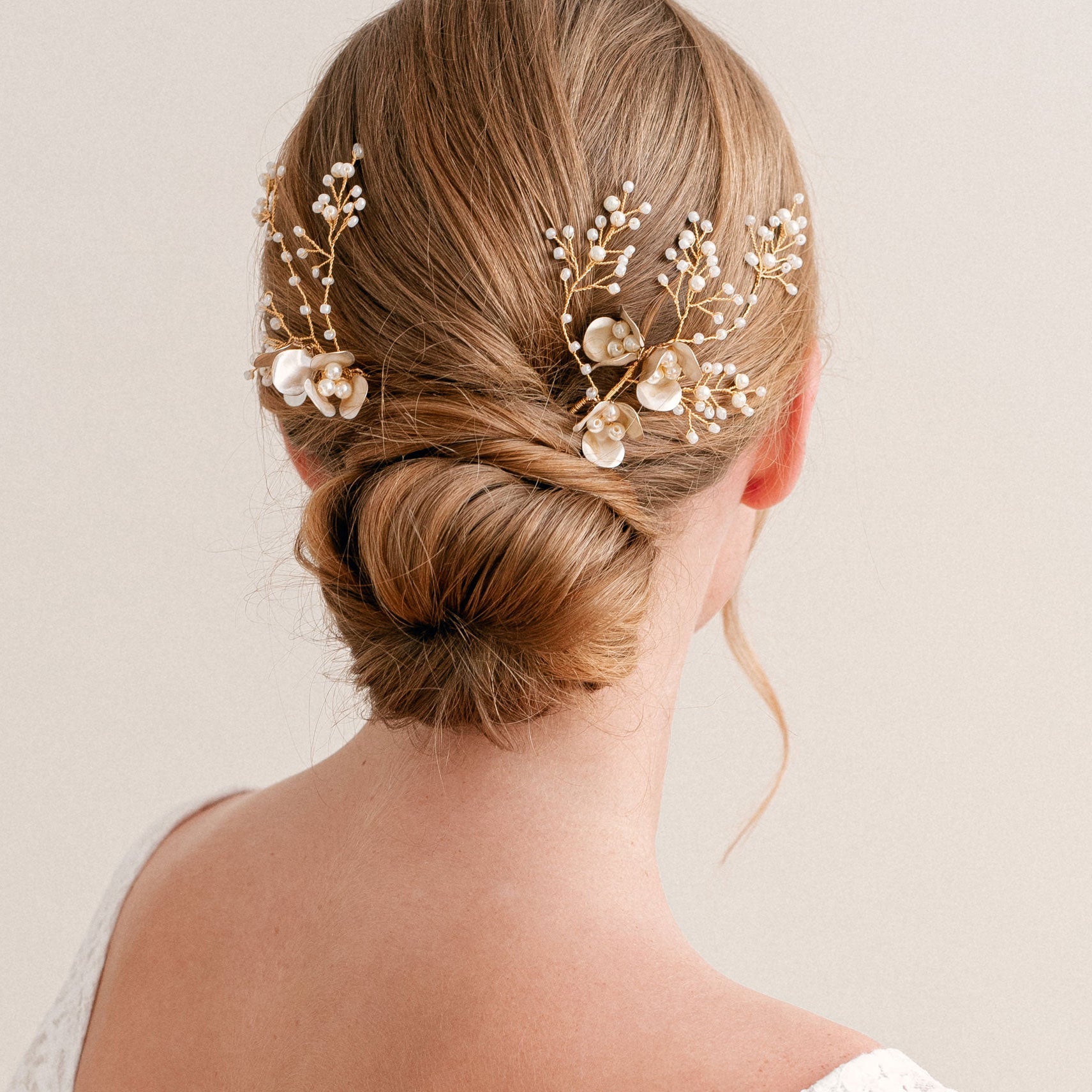 Enameled floral pearl sprig hair pins | Lorelai – Liberty in Love