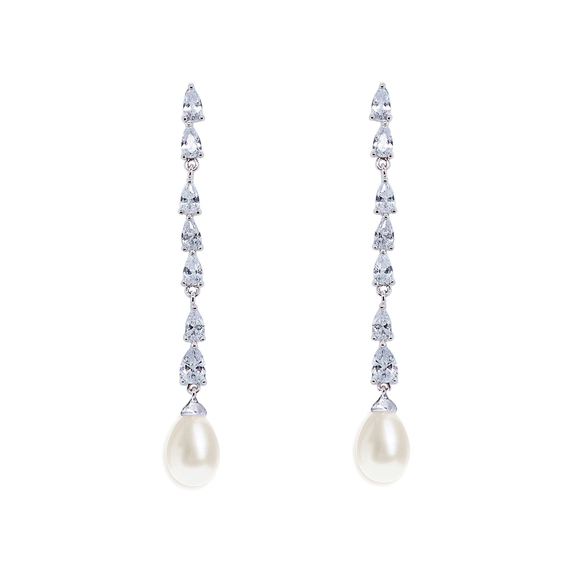 Melbourne crystal long pearl drop earrings (silver) | Ivory & Co ...