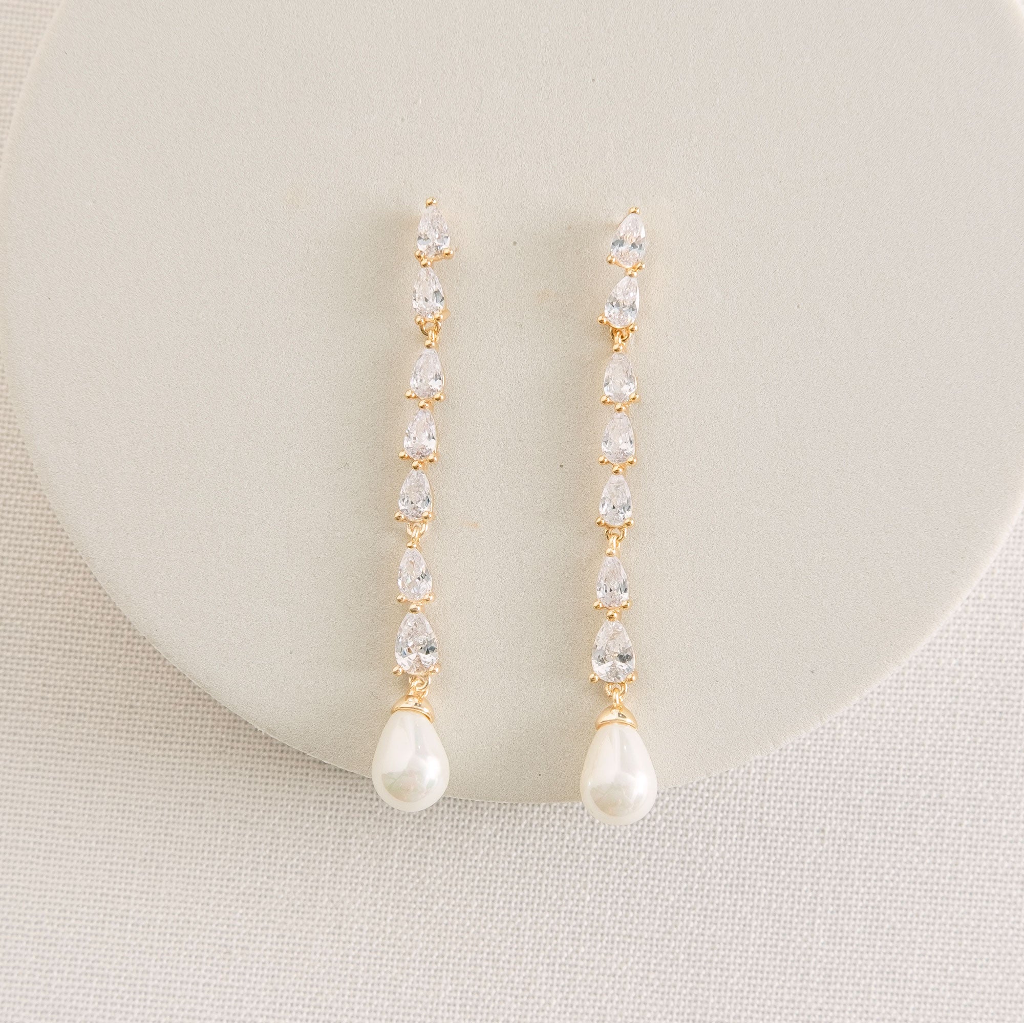 Melbourne crystal long pearl drop earrings (gold) | Ivory & Co ...