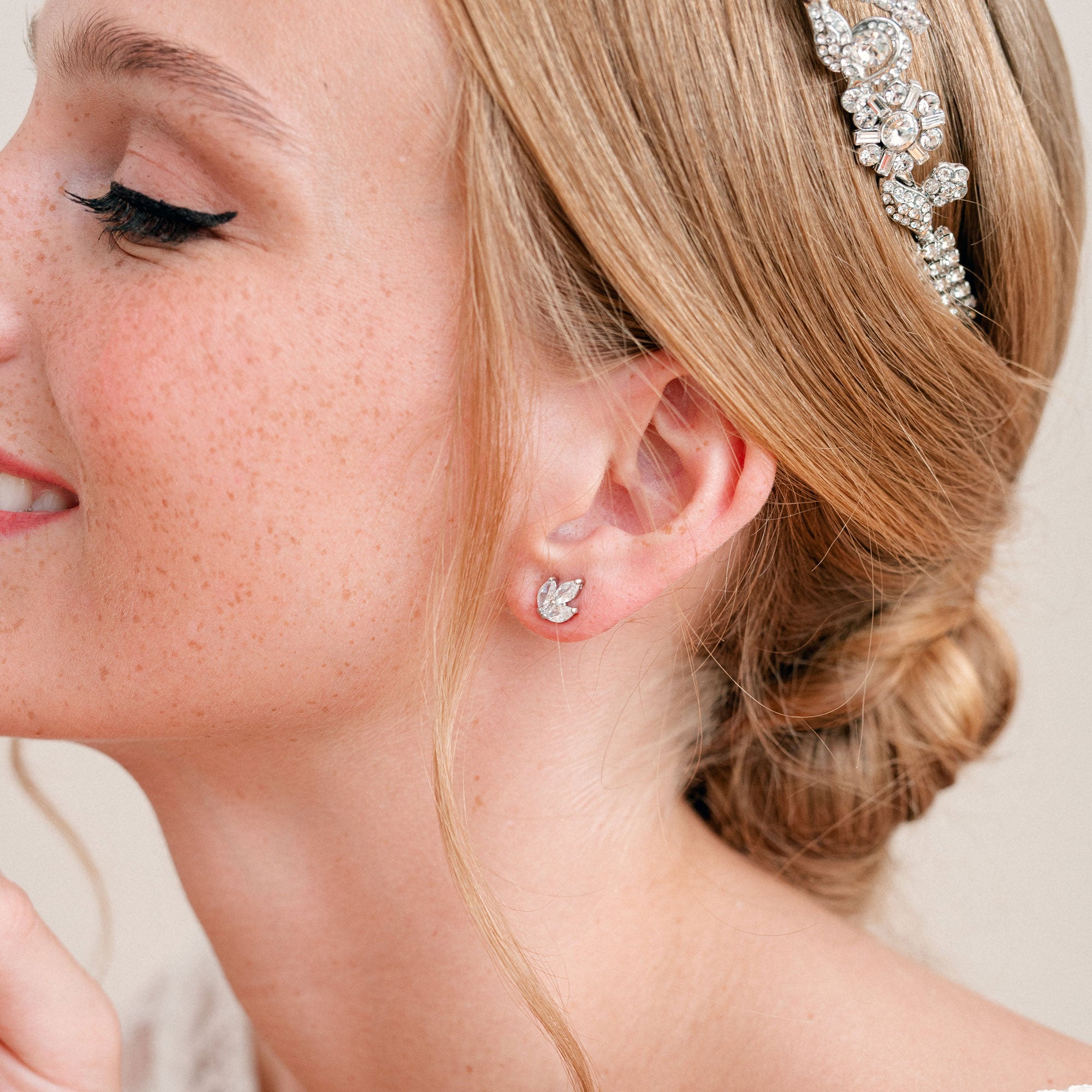Clustered crystal bridal studs (silver) | Bridesmaids earrings | Mimi ...