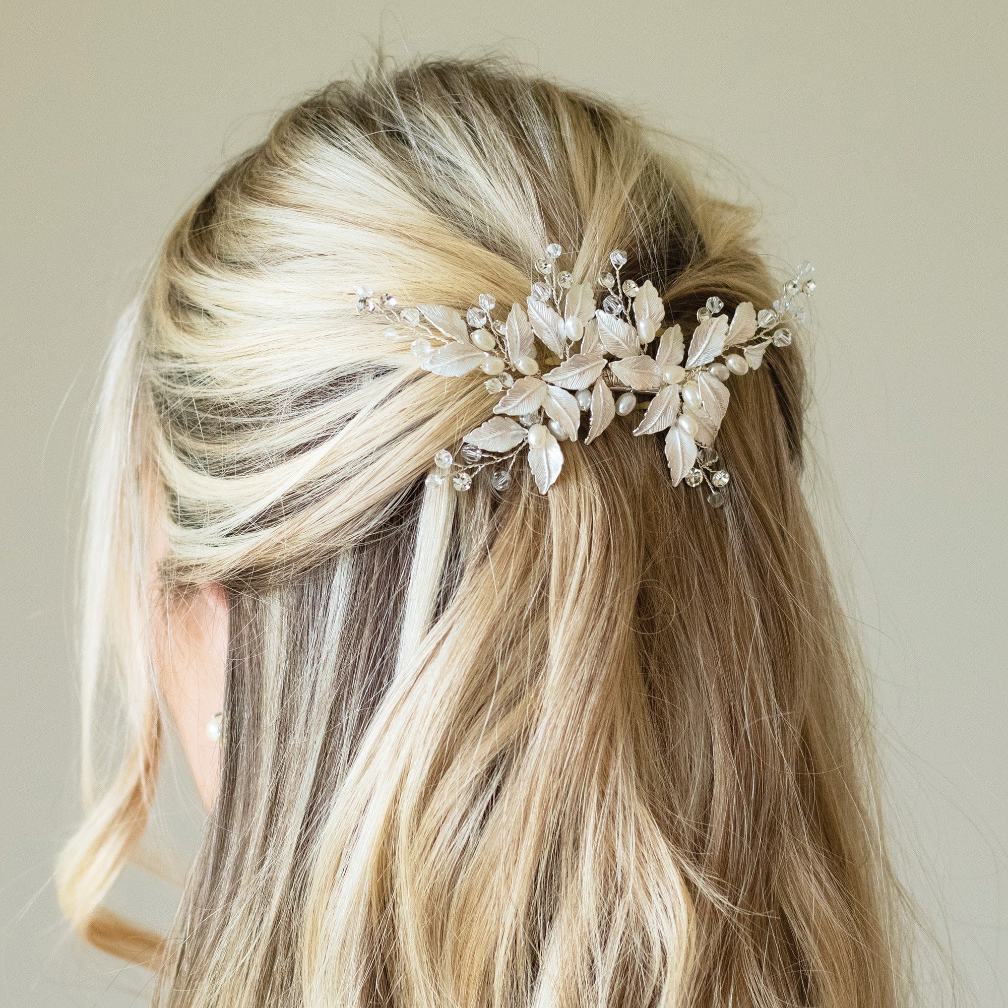 Fairydust crystal and pearl enamelled leafy clip | Silver | Ivory & Co ...