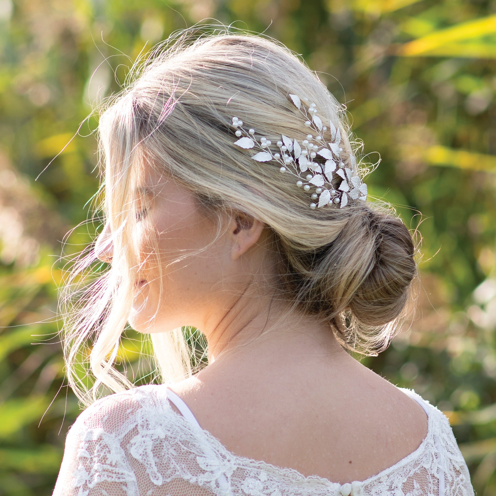 Summer breeze pearl enamelled leaf sprig clip | Silver | Ivory & Co ...