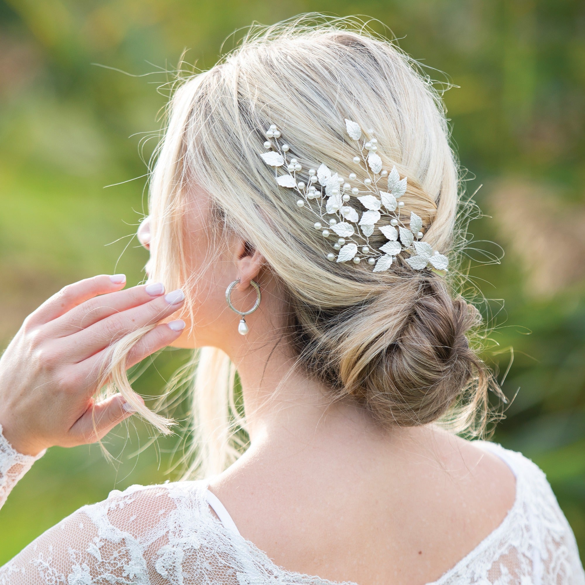 Summer breeze pearl enamelled leaf sprig clip | Silver | Ivory & Co ...