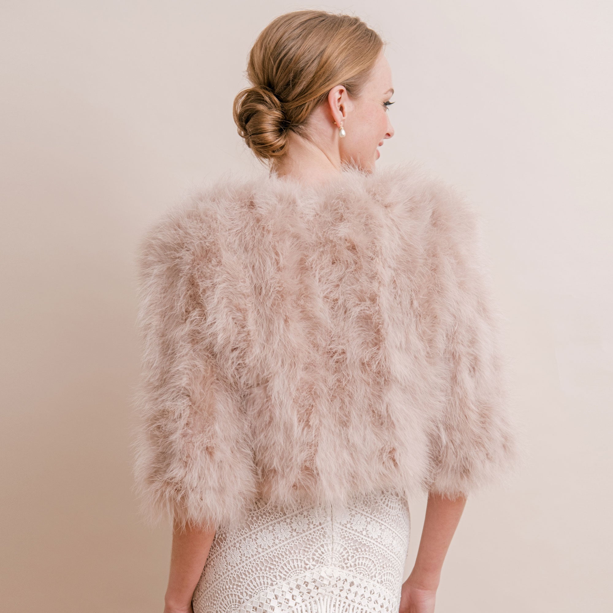 Smoked Blush Cropped Feather Bridal Jacket | Liberty in Love