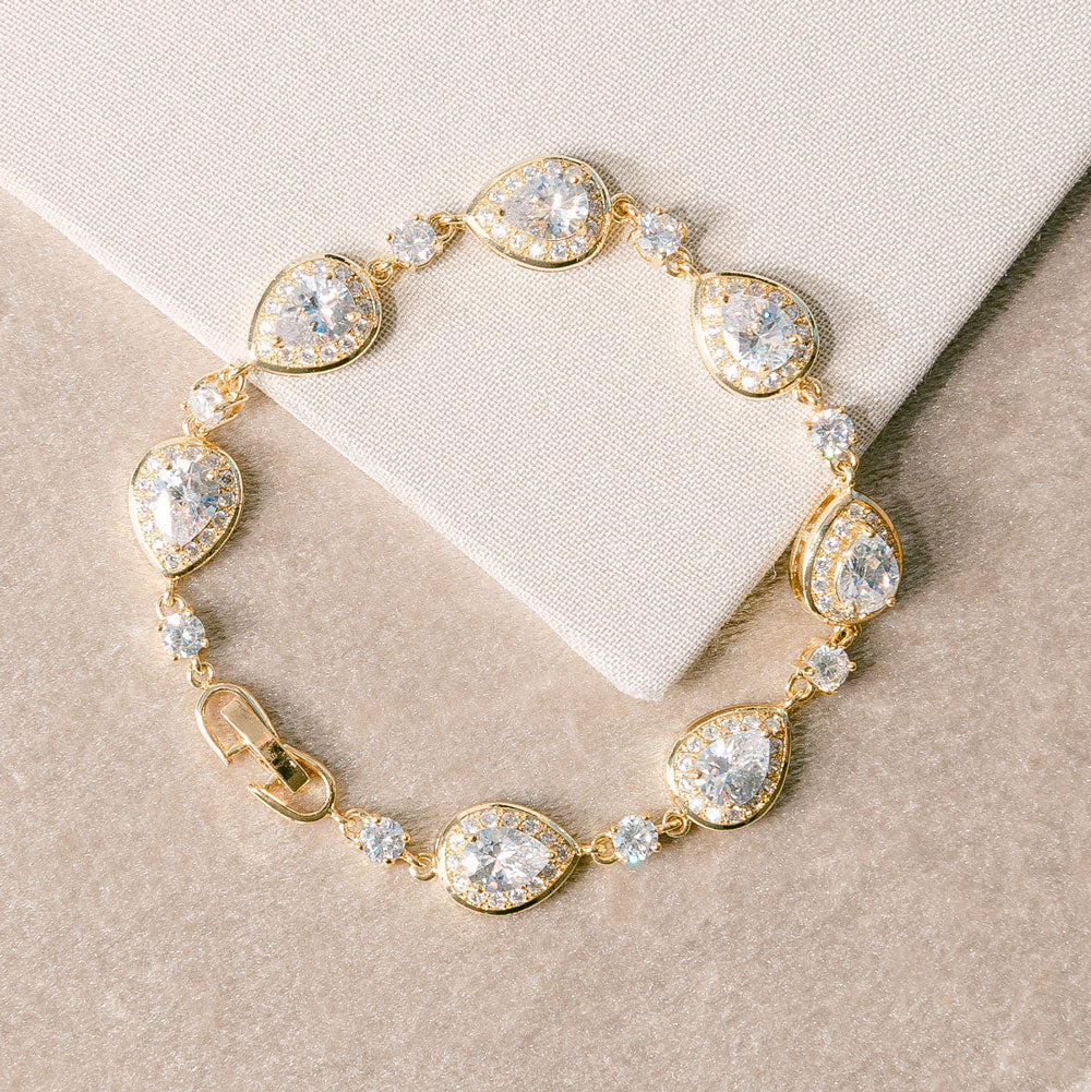 Cubic zirconia crystal teardrop gold bracelet | Arabella – Liberty in Love