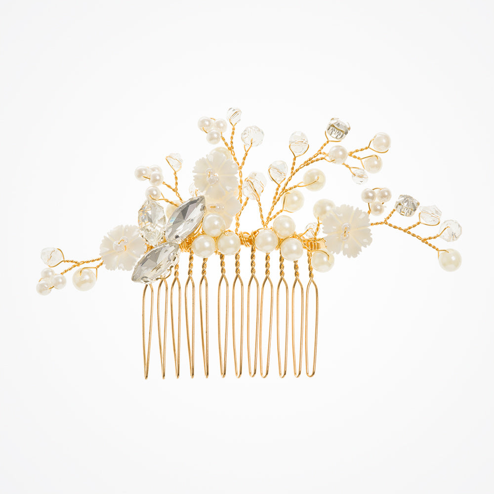 Pearl and crystal sprigs gold floral hair comb | Beatrix – Liberty in Love