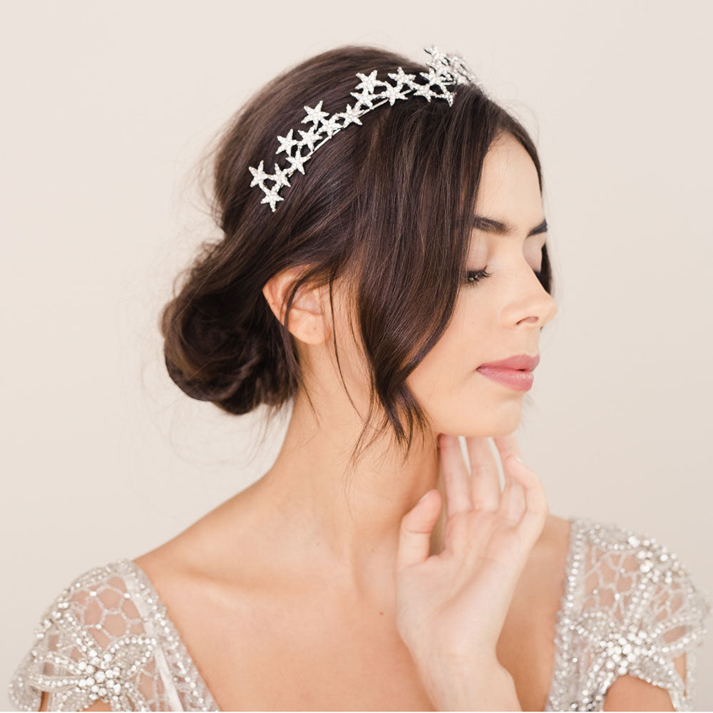 Crystal embellished starry bridal headpiece | Elara – Liberty in Love