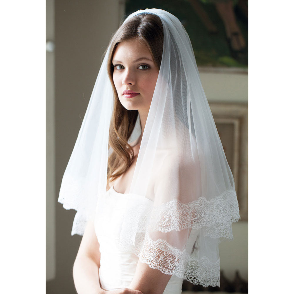 Waist length tulle veil with Italian lace edge | Empress veil | Rainbow ...
