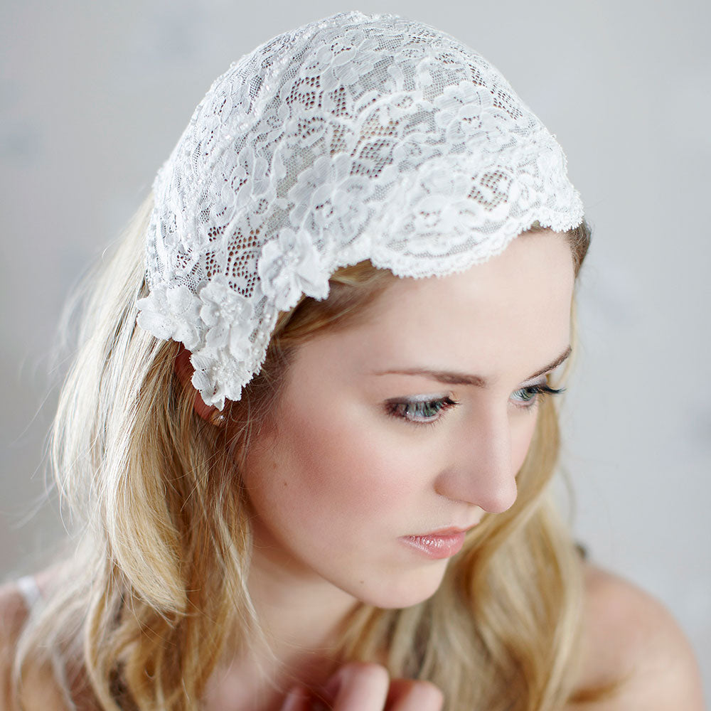 Vintage-inspired lace juliet cap | Liliana vintage ivory lace bridal ...