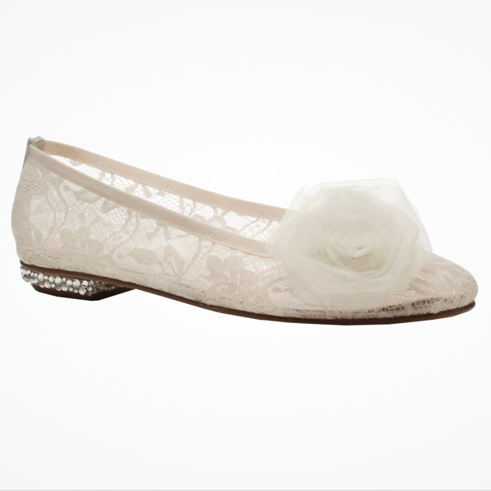 Lille lace with tulle rose by Harriet Wilde | Bridal pumps with rose ...