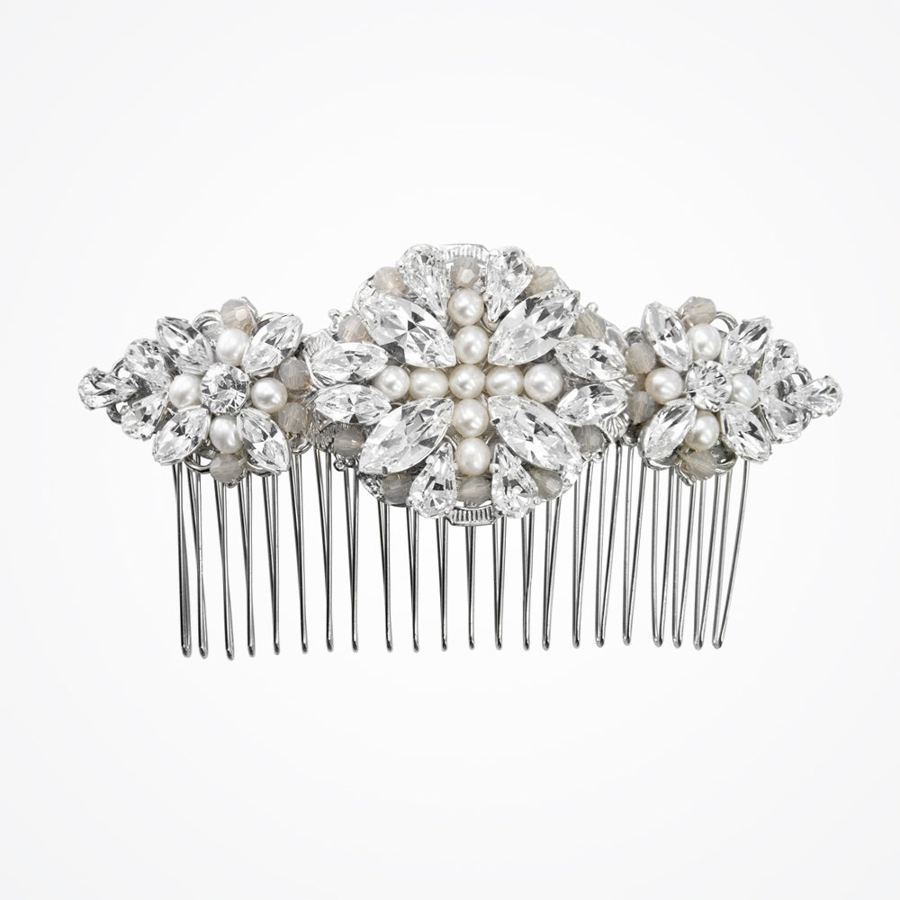 Large vintage pearl & crystal bridal comb | Love comb (large ...