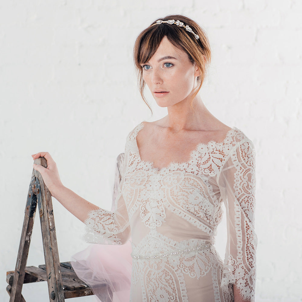 Vintage-inspired crystal embellished gold headpiece | Maude | Halo and ...