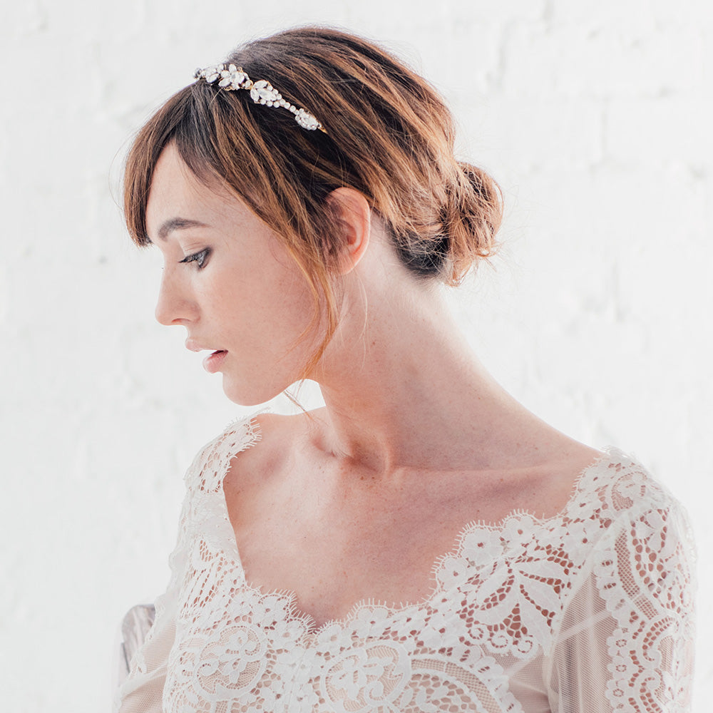 Vintage-inspired crystal embellished gold headpiece | Maude | Halo and ...