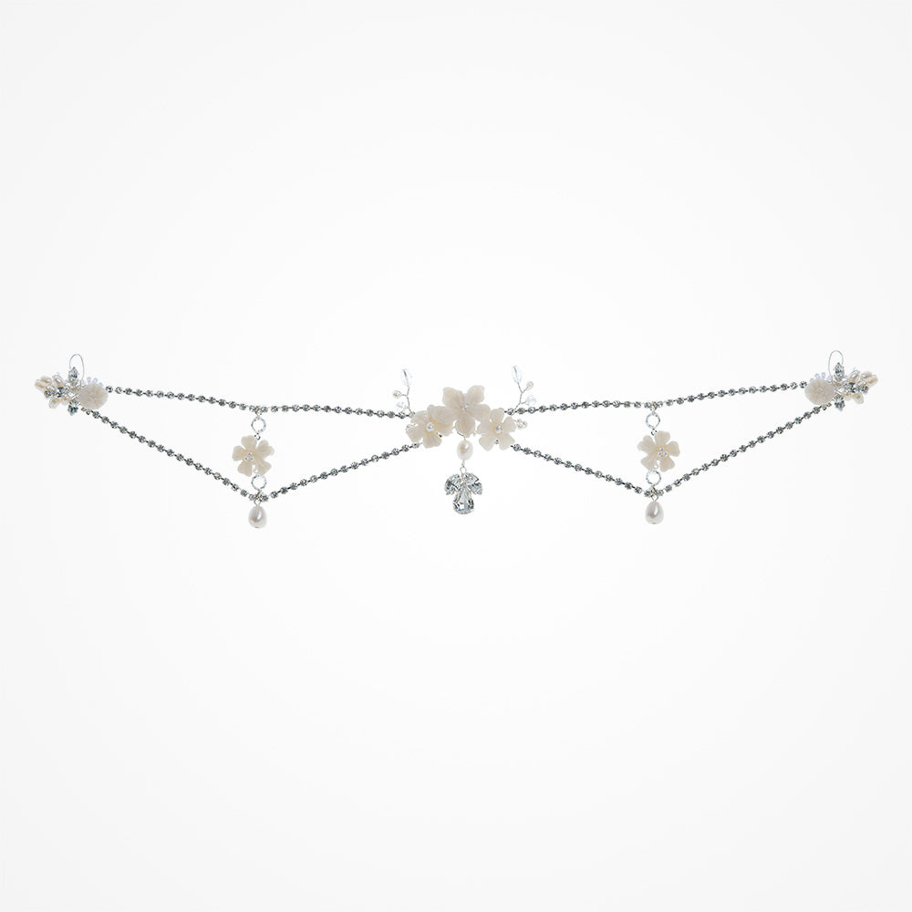 Floral hair drape with pearl and crystal droplets | Periwinkle hair ...