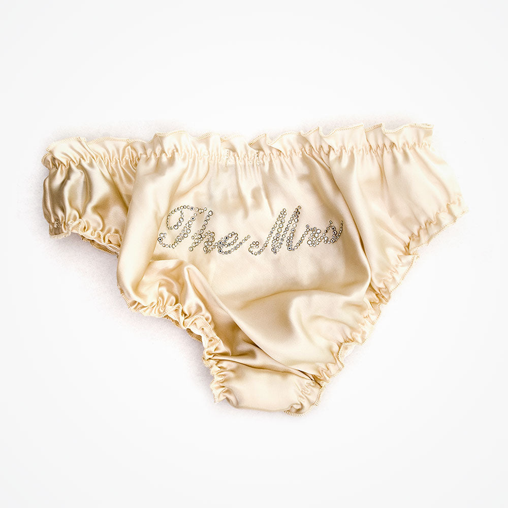 ‘The Mrs’ bridal knickers in champagne silk | Swarovski crystal bridal ...