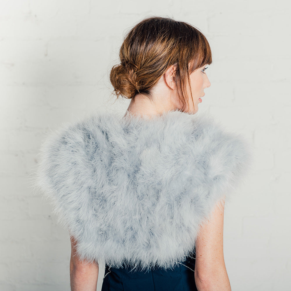 Silver grey feather bridal bolero size 6-8 | Grey marabou bolero ...